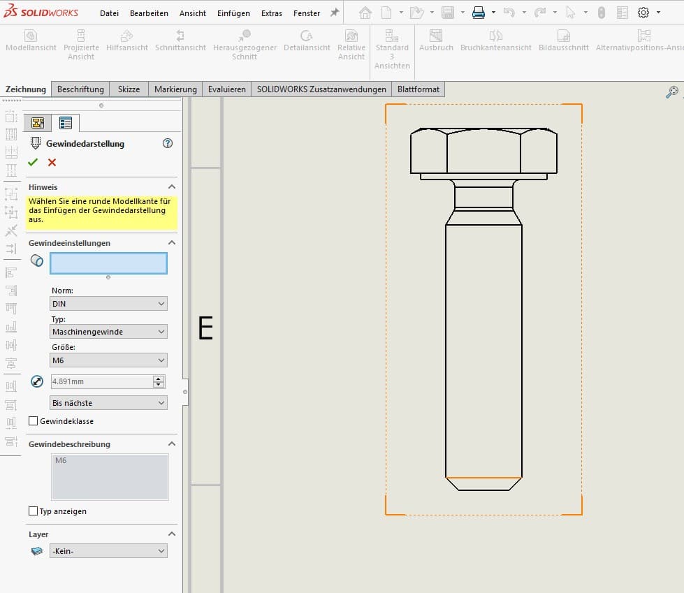 SOLIDWORKS Basics: Gewindedarstellung